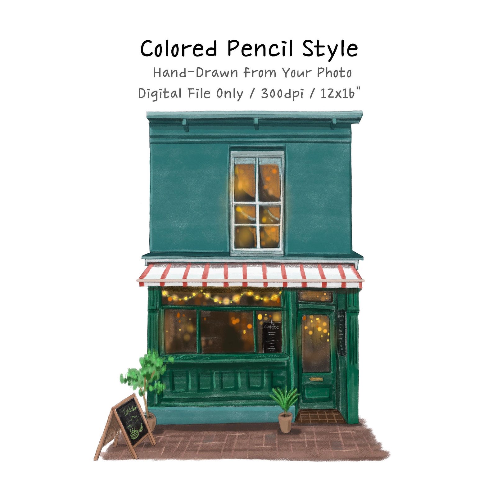 Custom House/store Portrait – Hand Drawn Colored Pencil Style (digital ...