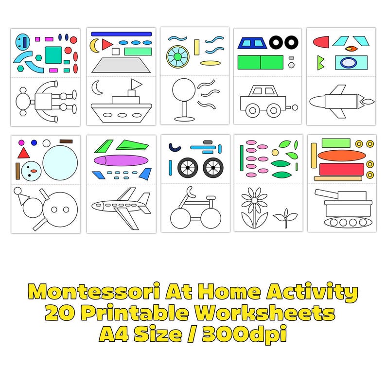 Montessori-inspired Cut and Paste Shapes Activity Bundle – 20 Pages ...