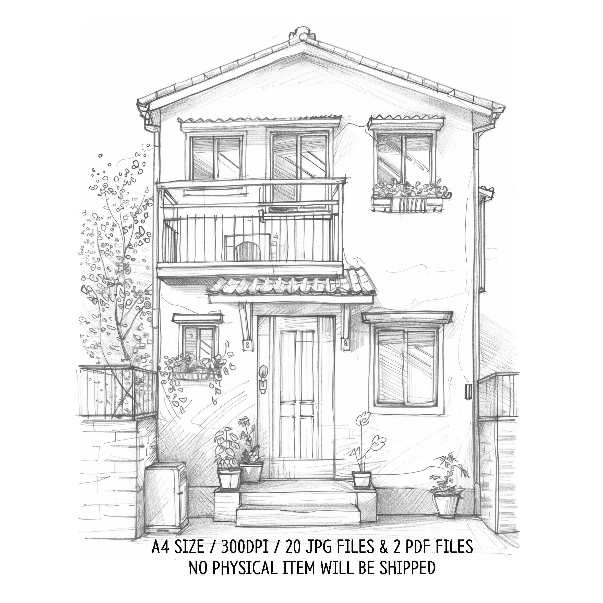 Korean & Japanese House Coloring Book: Hand-drawn A4 Printable Pages ...