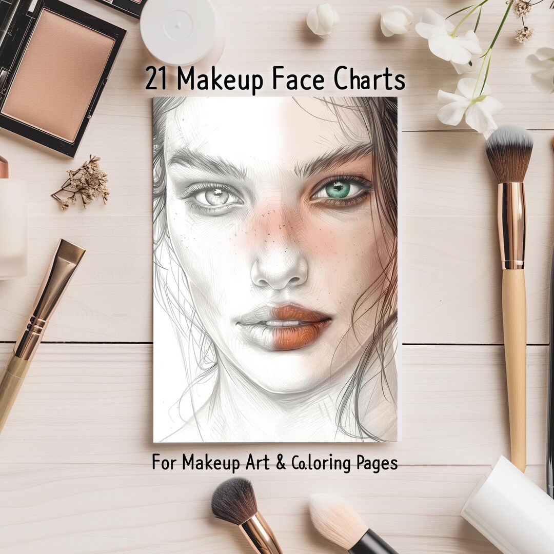 21 Makeup Face Charts: Pencil Sketch Templates for Procreate (digital ...