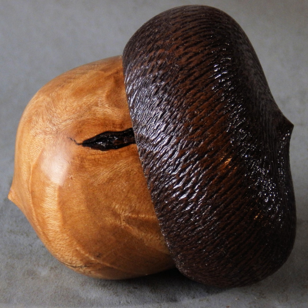 Acorn Box Turned From Black Walnut and Figured Maple Woods - Textured ...