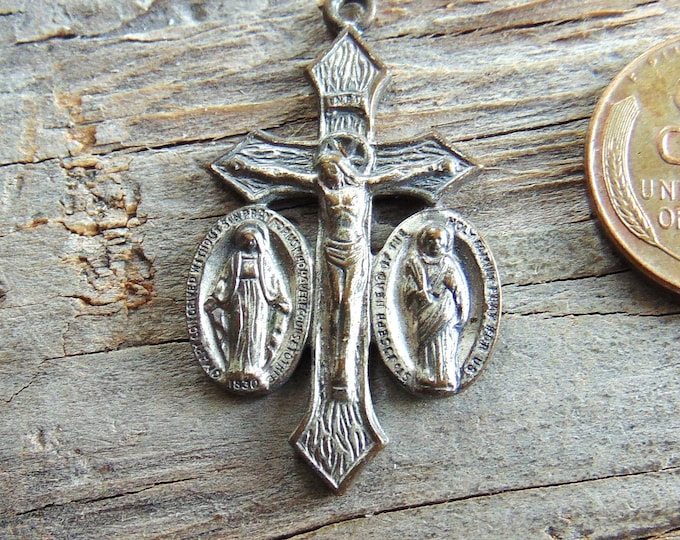 Jesus Mary Joseph Cross Vintage Catholic Medal or Pendant Crucifix JMJ ...