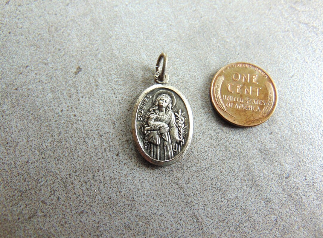 St. Agnes & Mission Santa Ines Vintage Catholic Medal or Pendant Oval ...