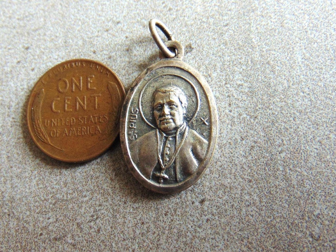 St. Pius X & Holy Trinity Vintage Catholic Medal or Pendant Pope Pius X ...