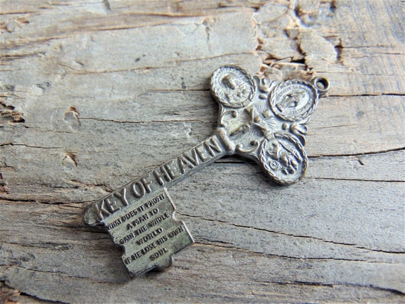 Key of Heaven Vintage Catholic Key Pendant Metal St. | Etsy