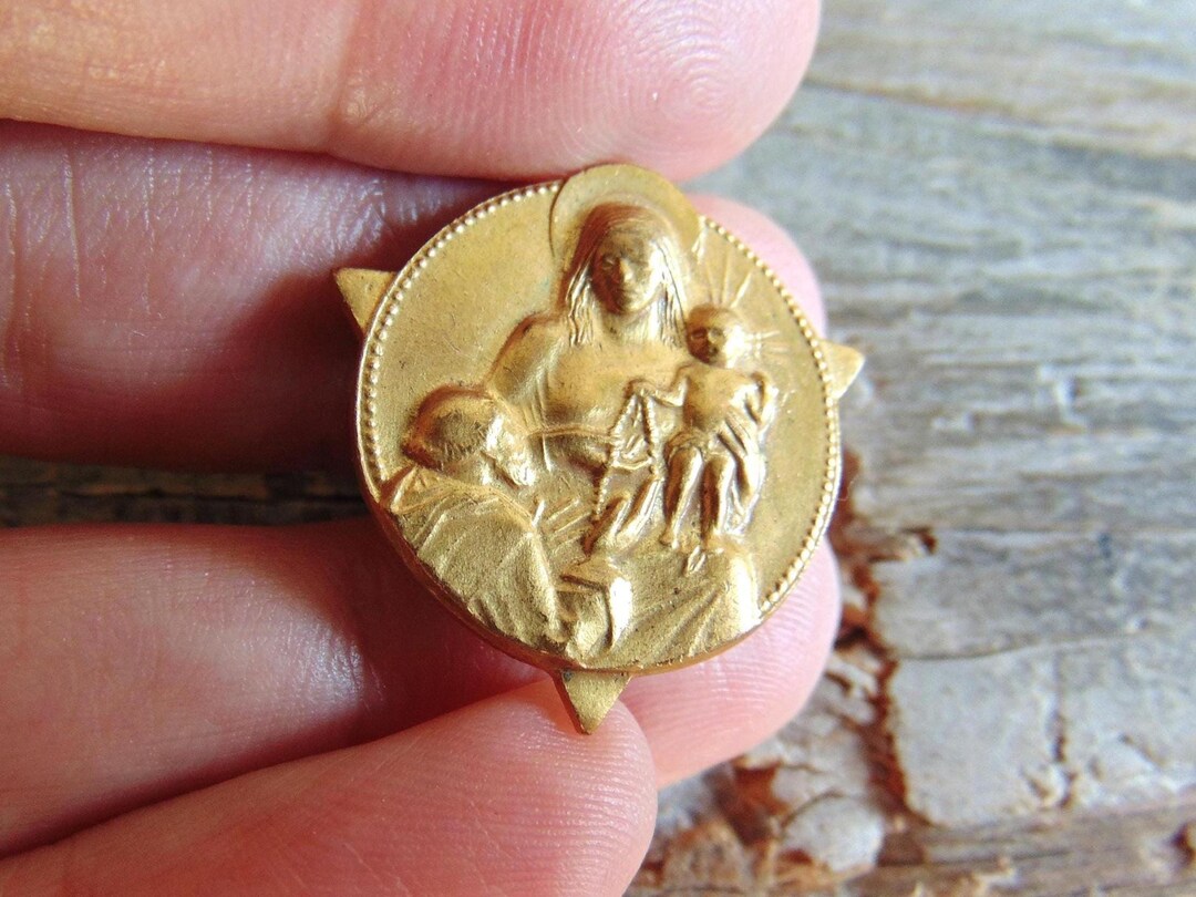 Our Lady of the Rosary & St. Dominic Vintage Catholic Pin Gilt Metal ...