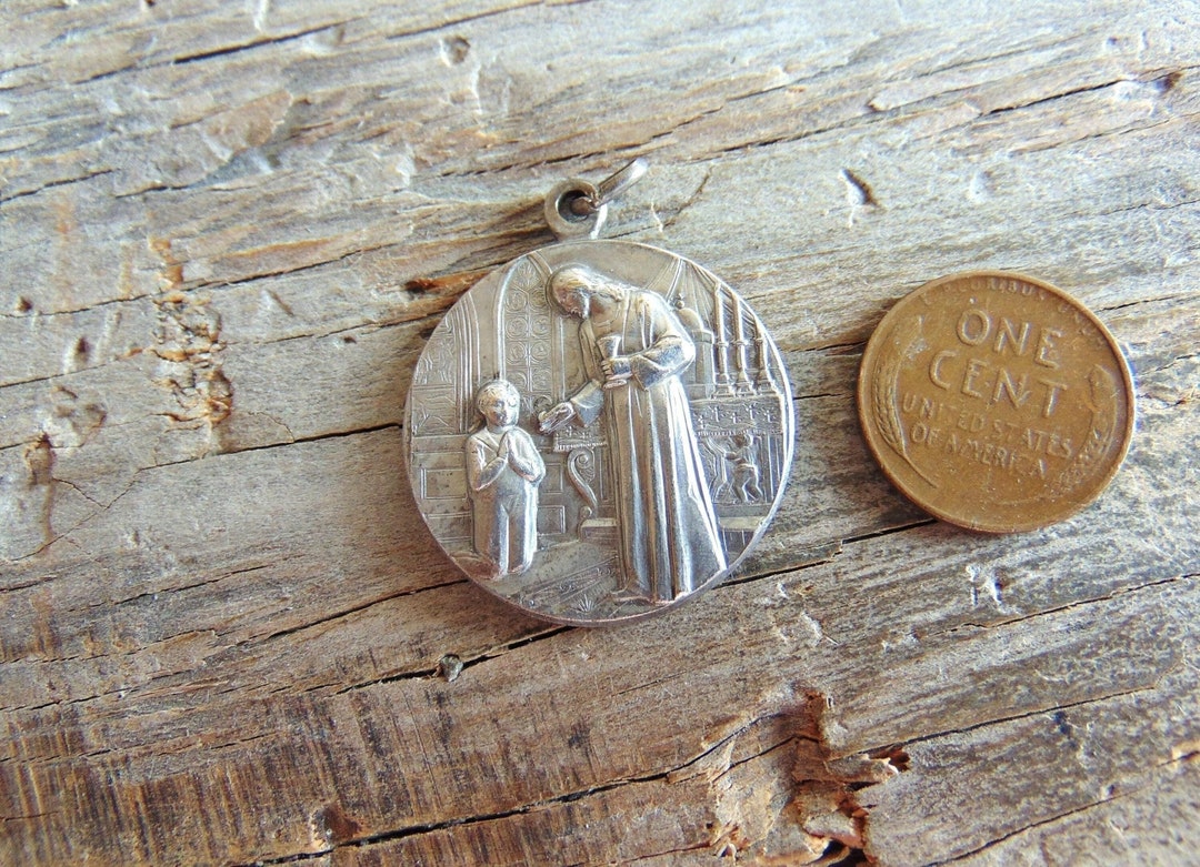 First Holy Communion Vintage Catholic Medal or Pendant Dove Lamb Wheat ...
