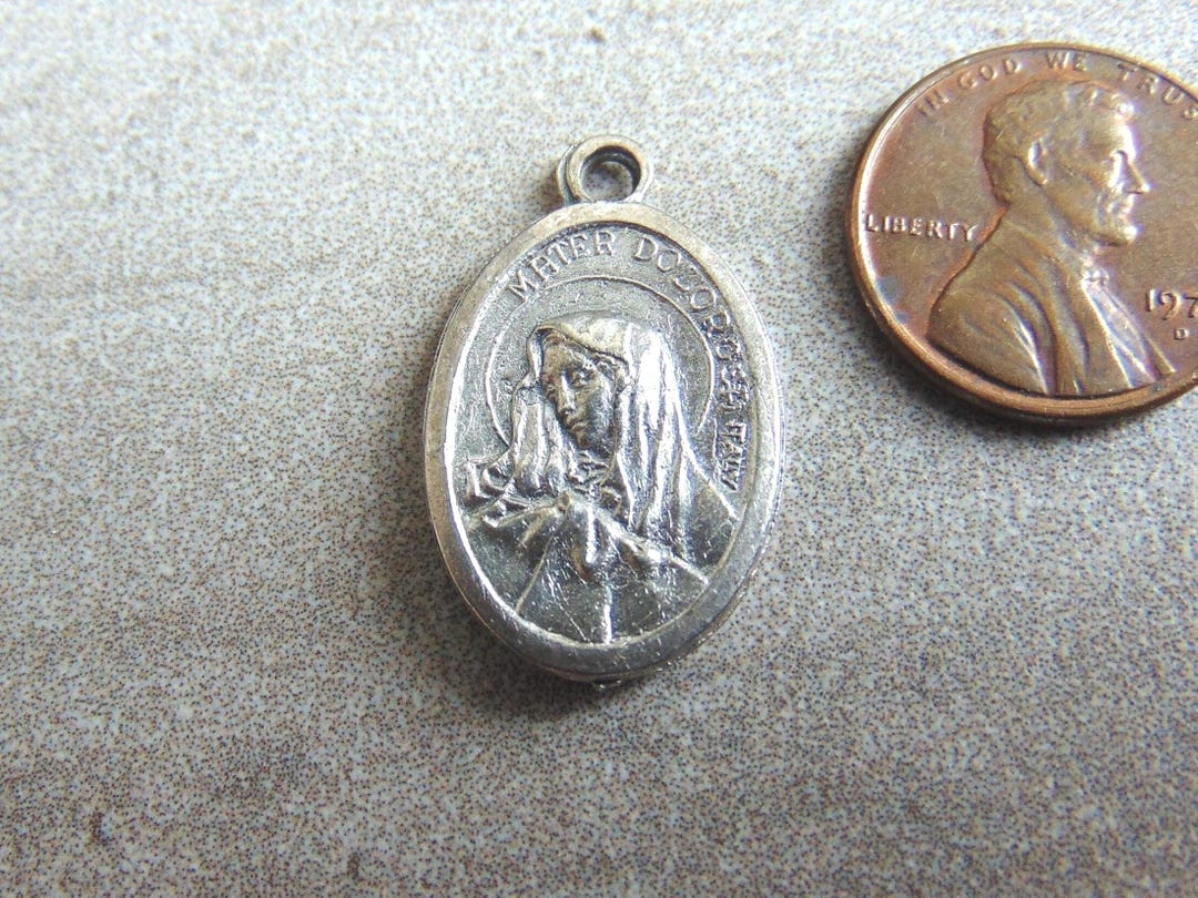 Mater Dolorosa & St. Peregrine Vintage Catholic Medal Our Lady Oval ...