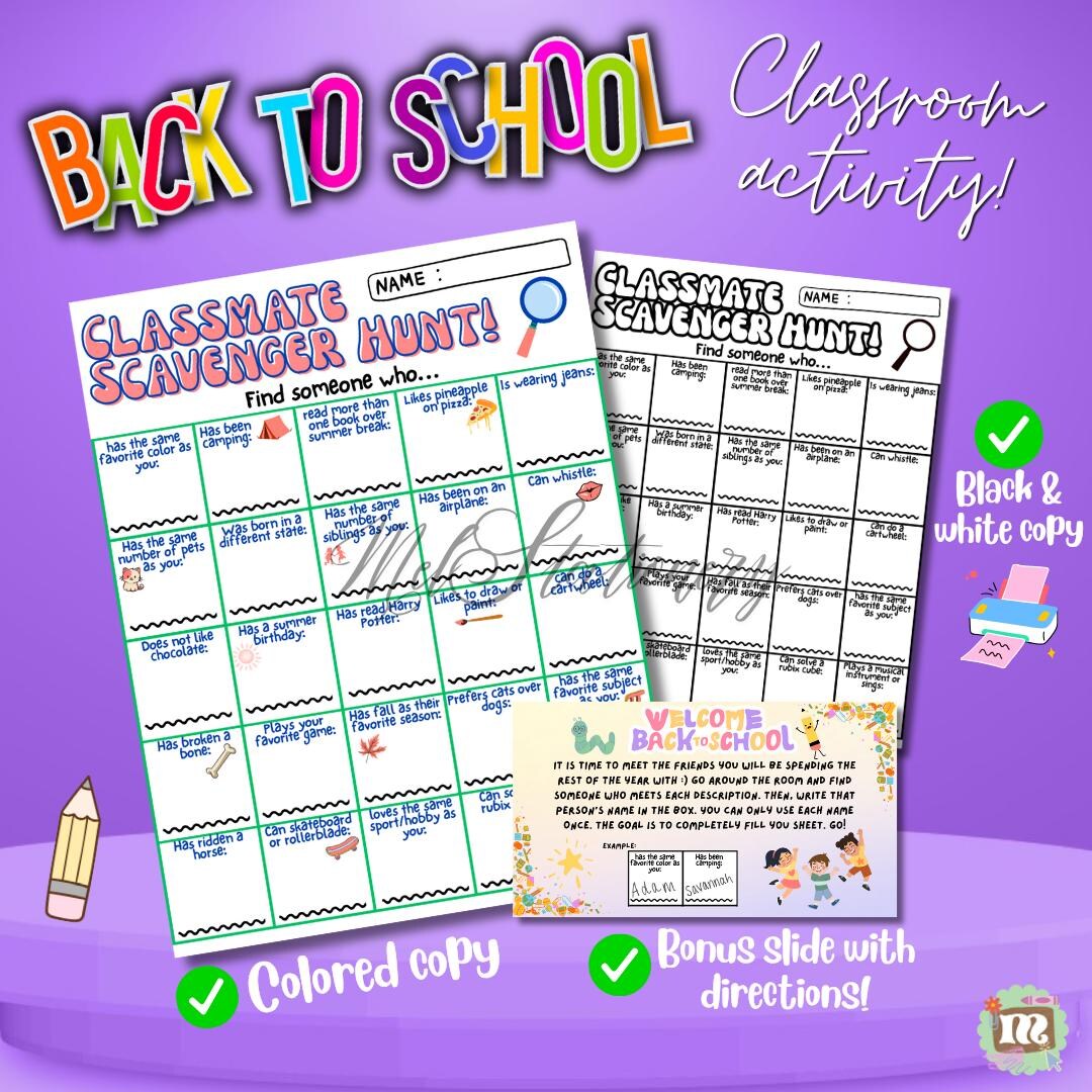 Back to School Classmate Scavenger Hunt | Icebreaker Activity | Get to ...