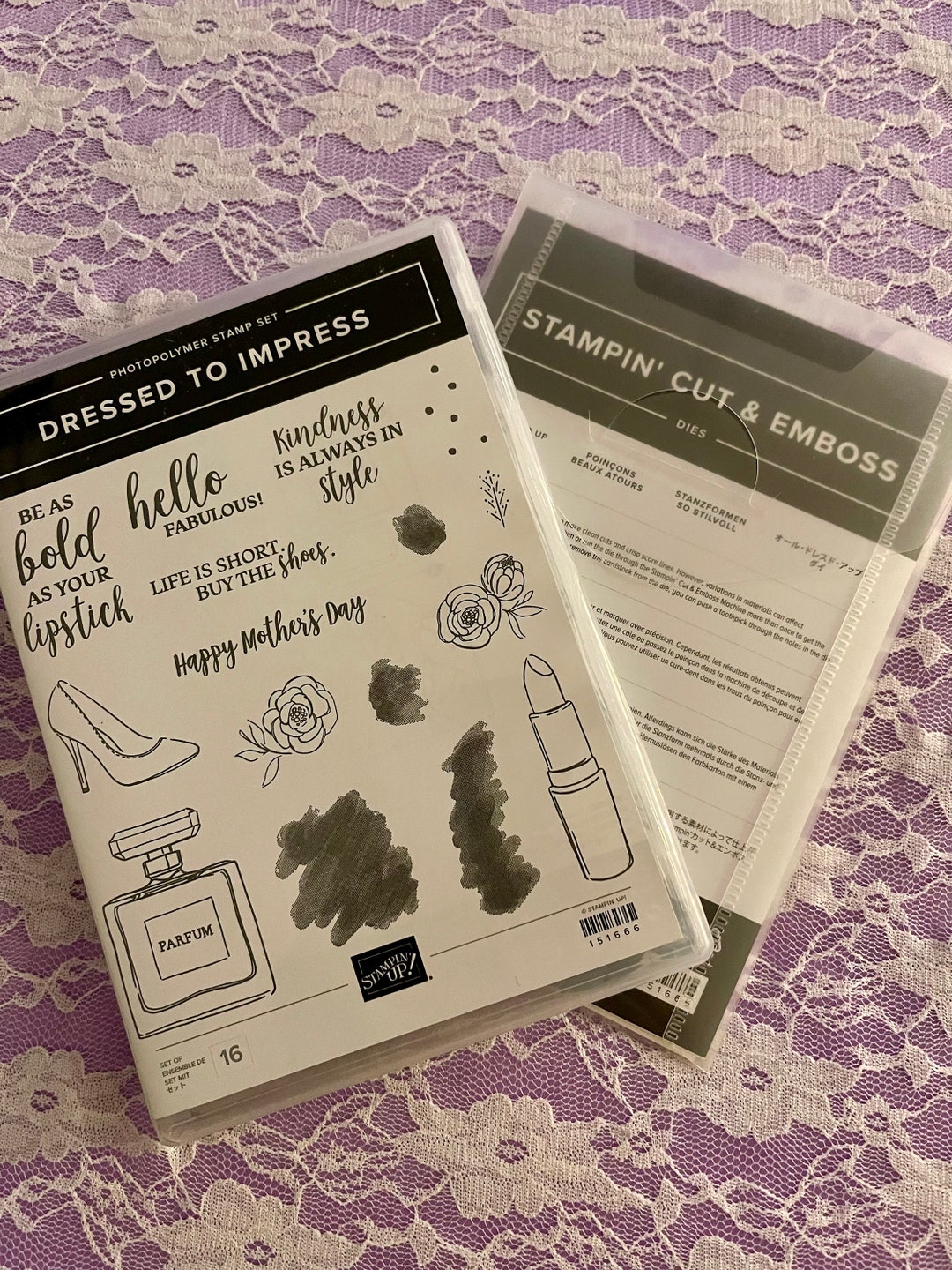 Stampin up Stamp and Die Set Dress to Impress, Stamp Images and Sayings ...