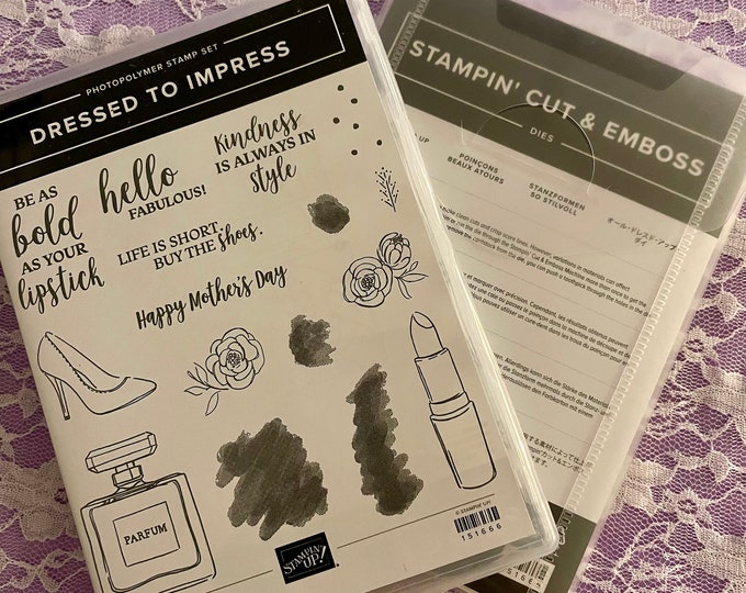 Stampin up Stamp and Die Set Dress to Impress, Stamp Images and Sayings ...