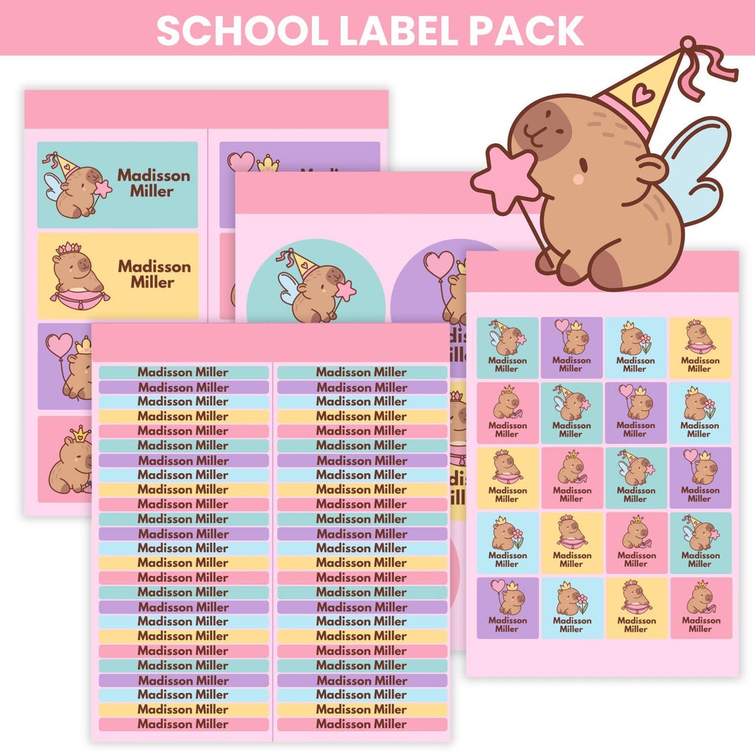 Pack of 137 Personalized Capybara Girl Labels, Waterproof, Vinyl ...