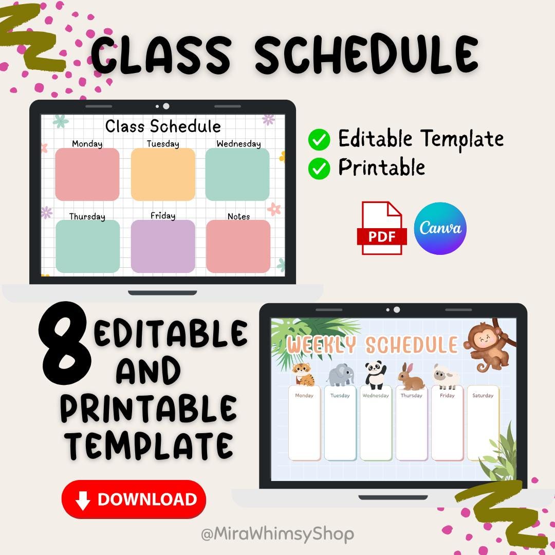 School Schedule | Class Time Table | Weekly Schedule - Etsy