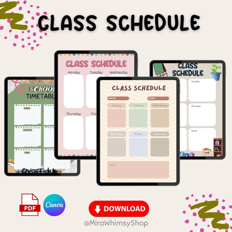 School Schedule | Class Time Table | Weekly Schedule - Etsy