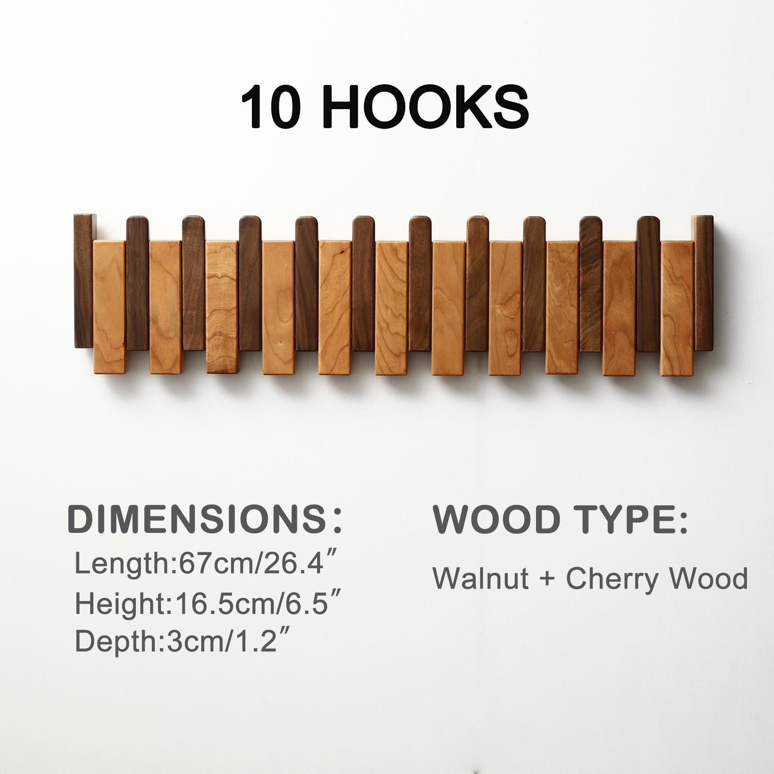 Piano Key Coat Rack, Walnut & Cherry Wood Wall Hooks,4-12 Hooks, Eco ...