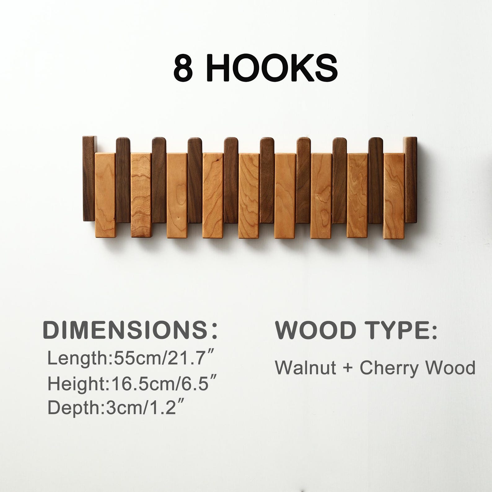 Piano Key Coat Rack, Walnut & Cherry Wood Wall Hooks,4-12 Hooks, Eco ...