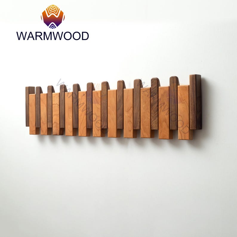 Piano Key Coat Rack, Walnut & Cherry Wood Wall Hooks,4-12 Hooks, Eco ...