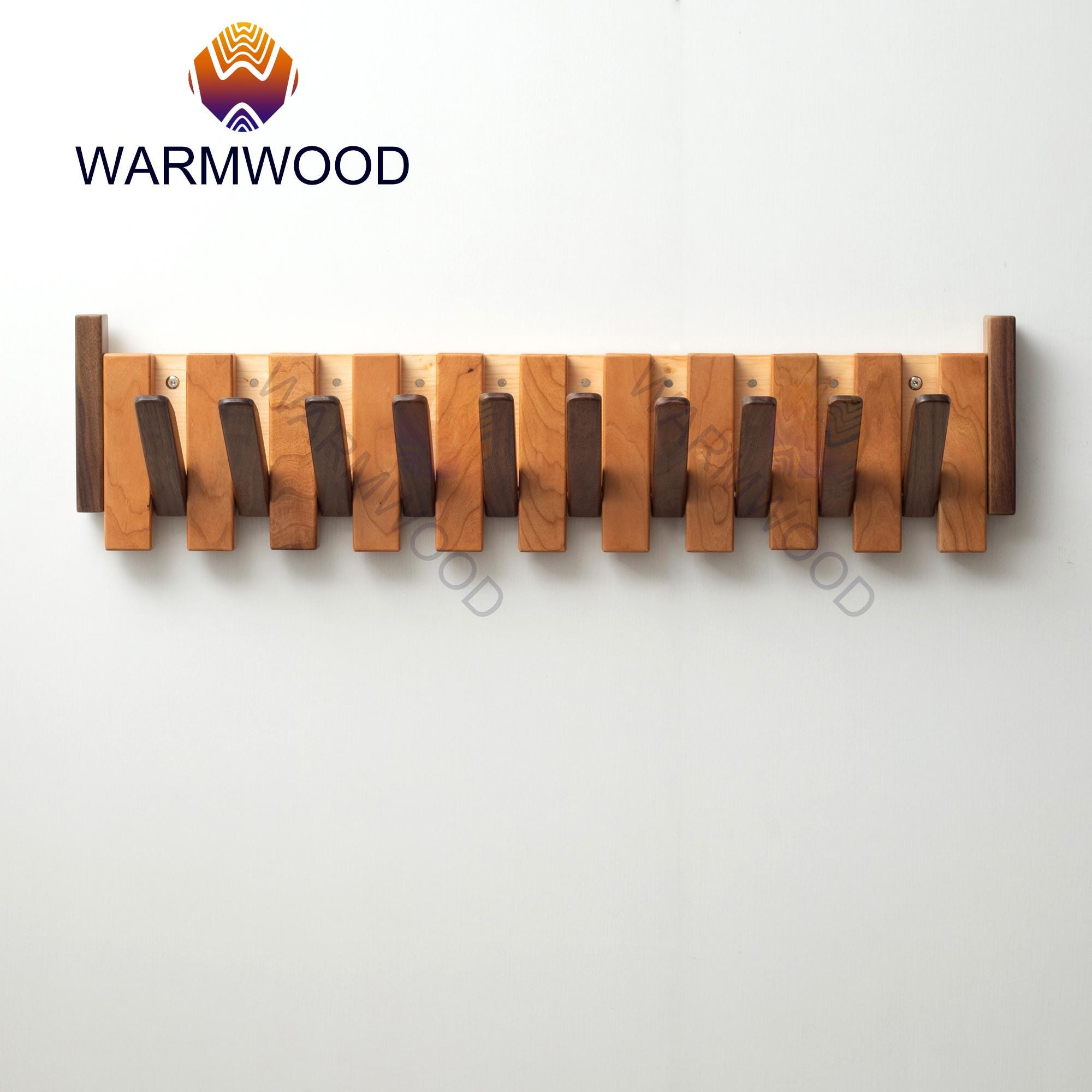 Piano Key Coat Rack, Walnut & Cherry Wood Wall Hooks,4-12 Hooks, Eco ...
