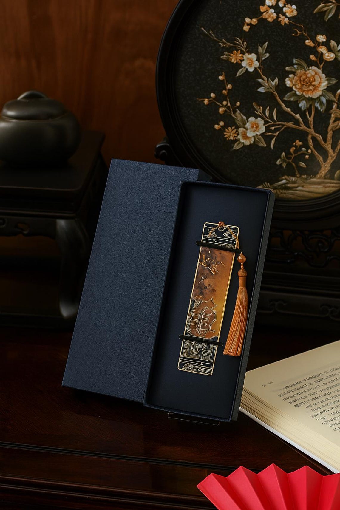 Chinese Brass Bookmark: Engraved Page Marker With Silk Tassel - Etsy