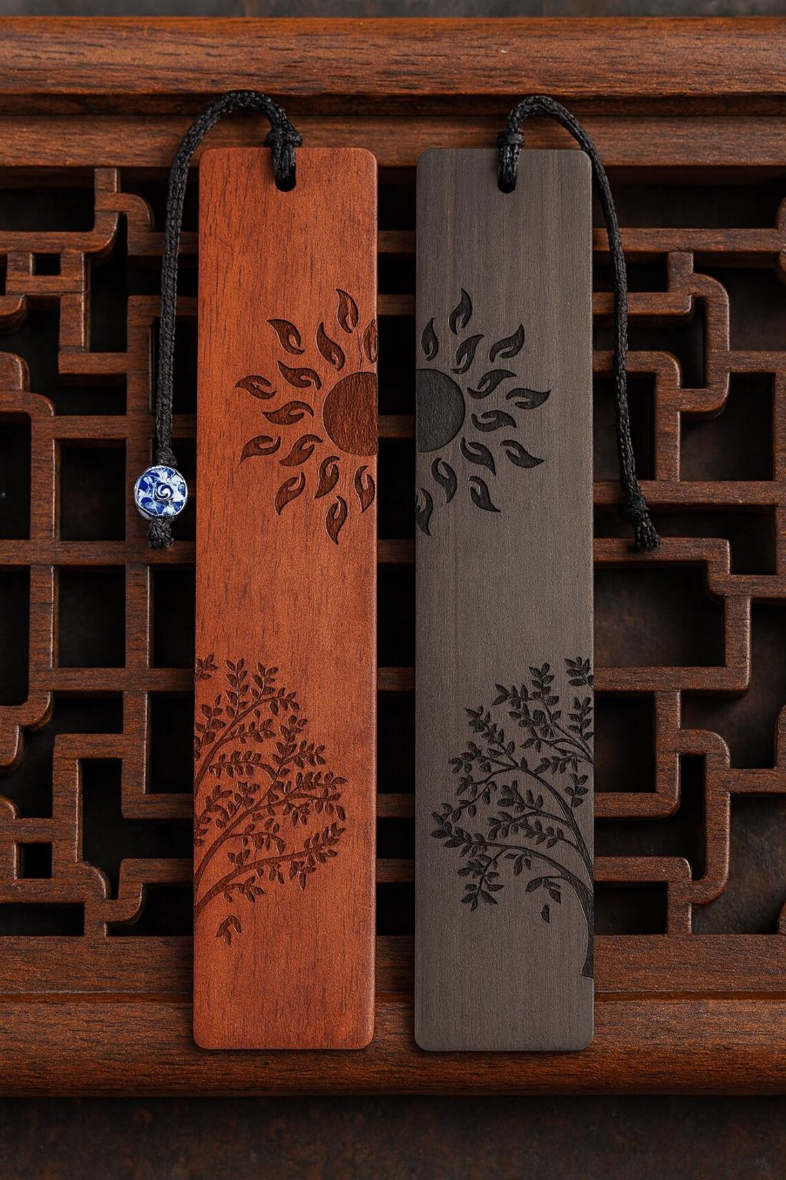 2 Pcs Wood Bookmark Set, Sun and Tree Natural Designs - Etsy