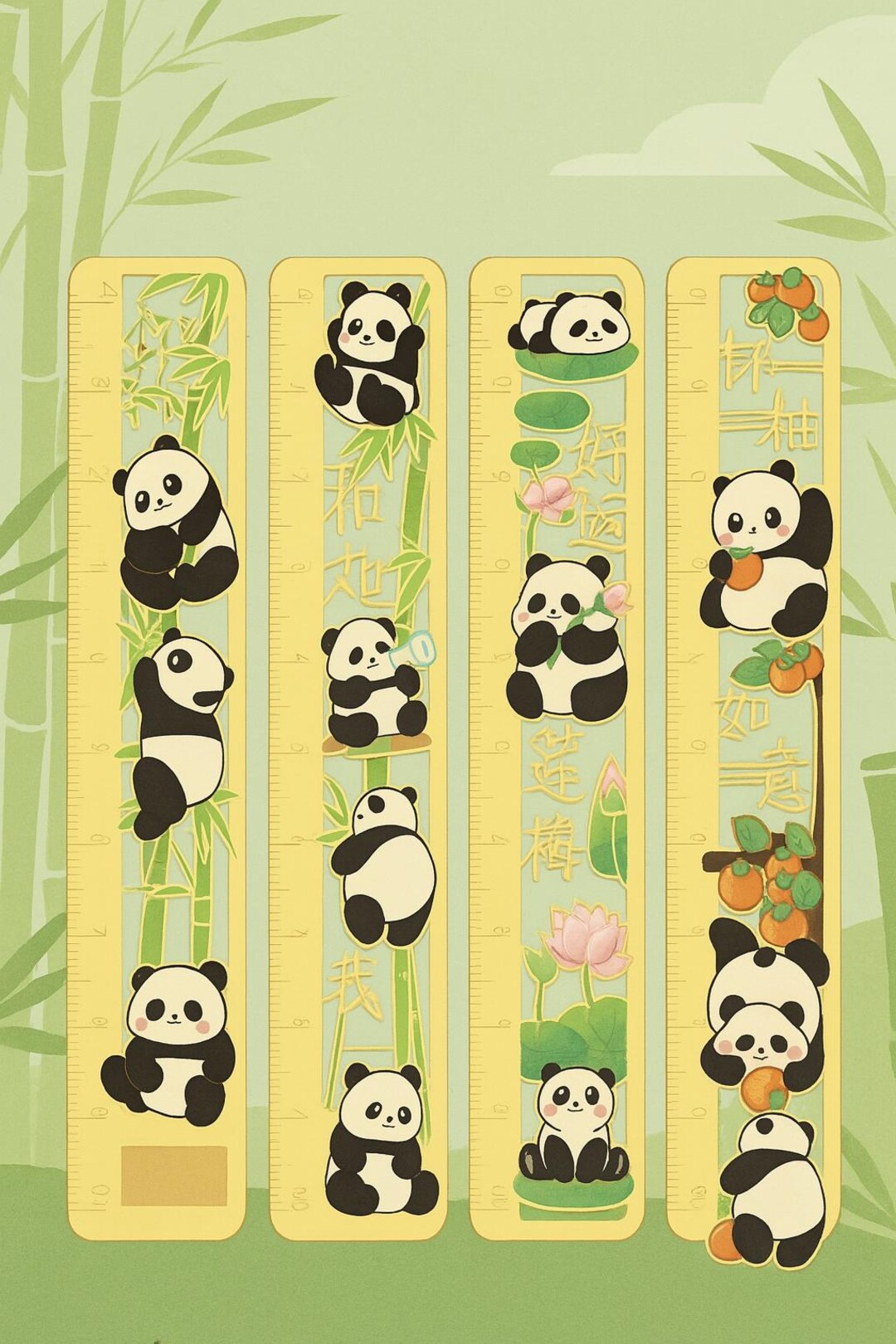 Panda Bookmark Ruler: Metal Bamboo & Flower Design - Blessing Series - Etsy