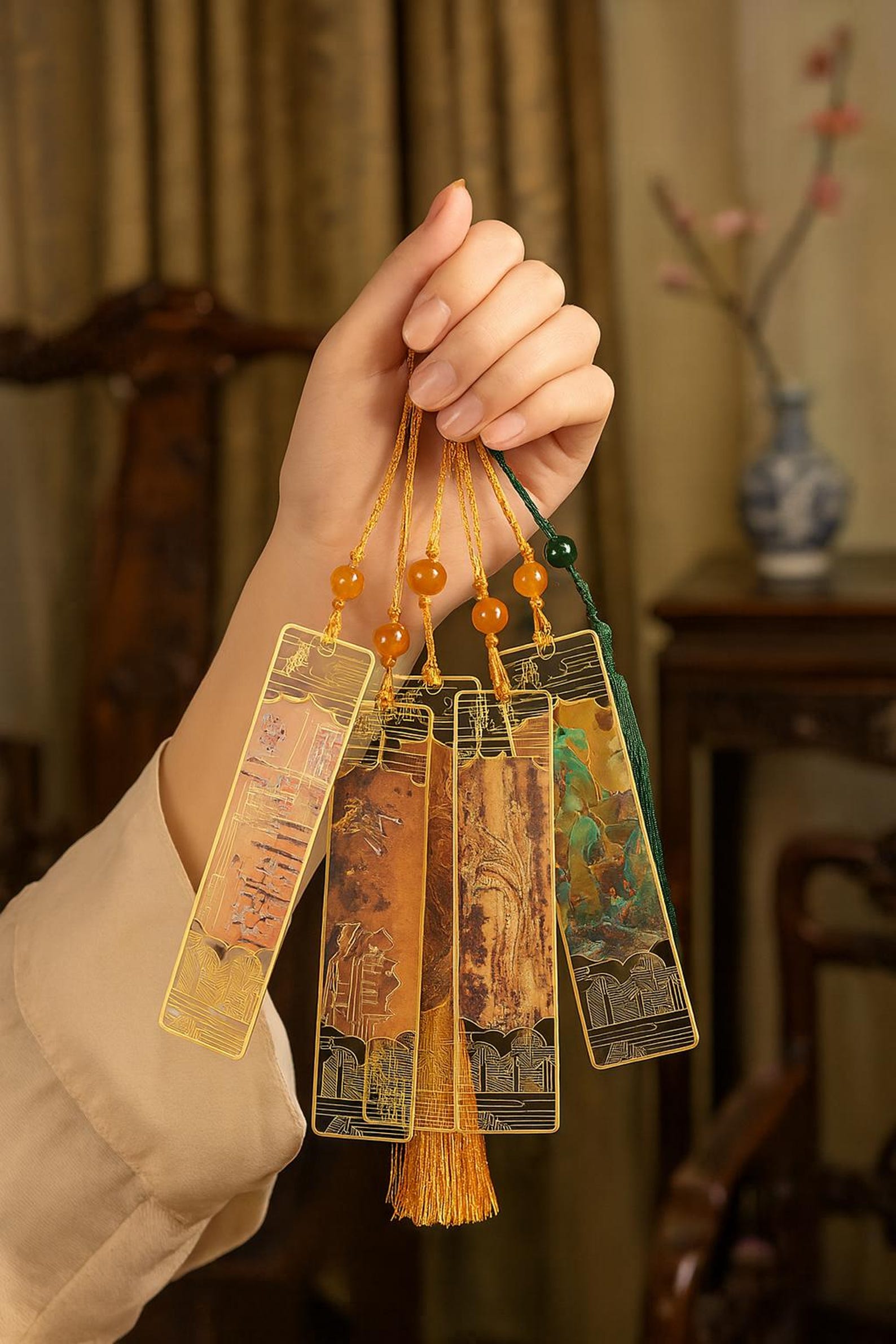 Chinese Brass Bookmark: Engraved Page Marker With Silk Tassel - Etsy