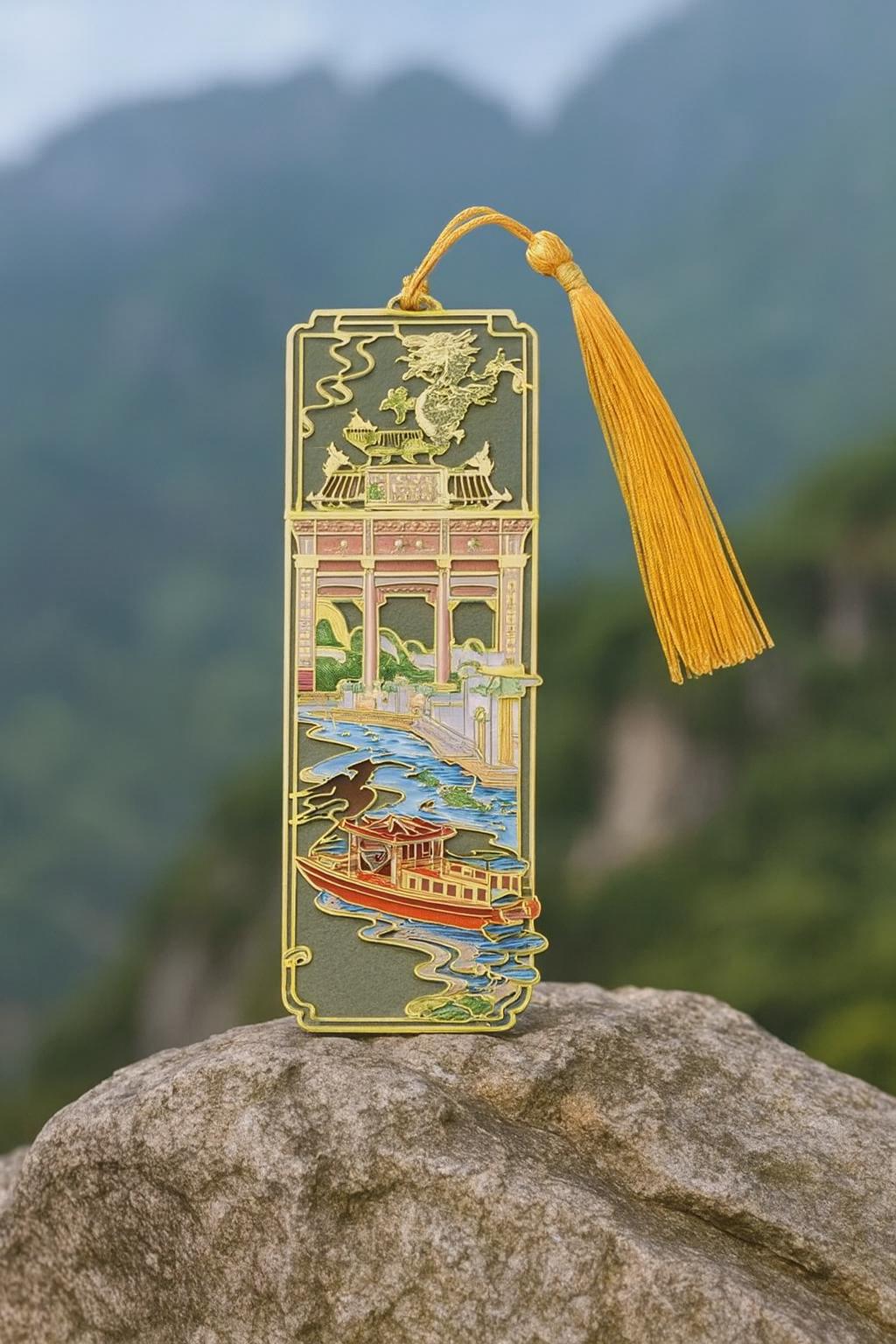 Xiamen Golden Metal Bookmark: Chinese Art With Lotus & Crane - Etsy