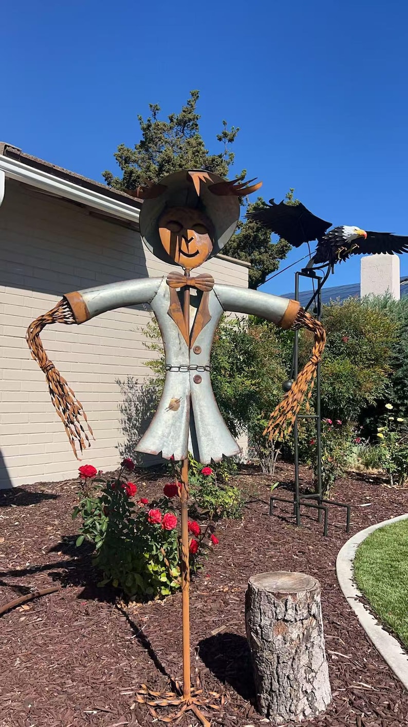 Handmade Metal Scarecrow Garden Sculpture: Rustic Fall Decor - Etsy