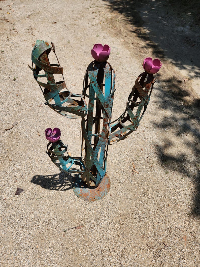 Vintage Wrought Iron Cactus Decorative Ornaments With Purple Flowers ...