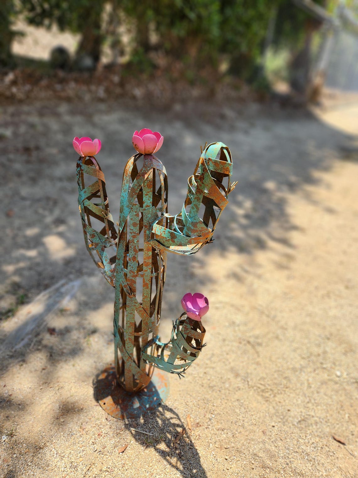 Vintage Wrought Iron Cactus Decorative Ornaments With Purple Flowers ...
