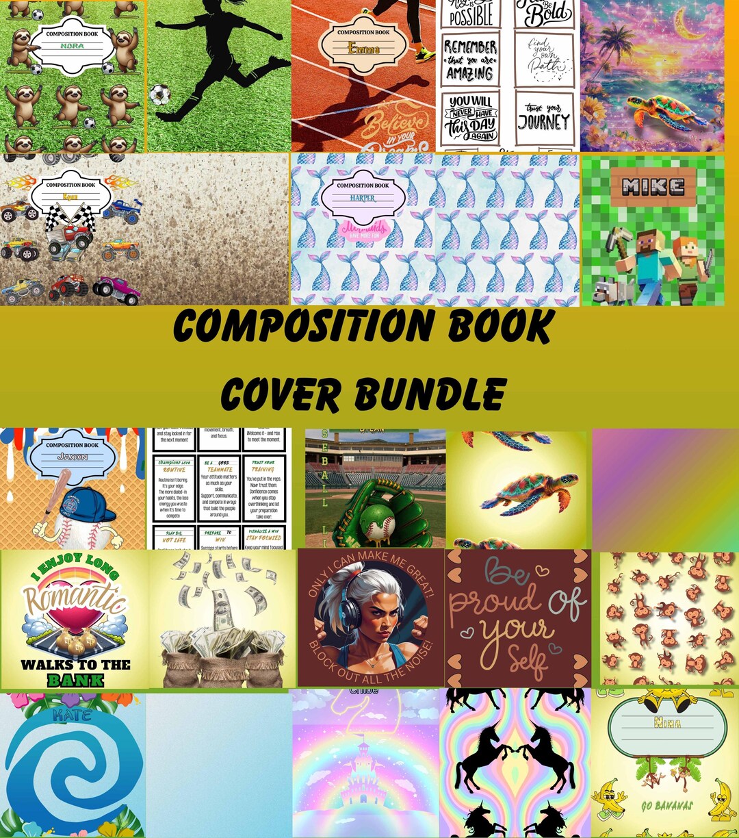 Custom Composition Book Cover Bundle: Editable Back-to-school Template ...