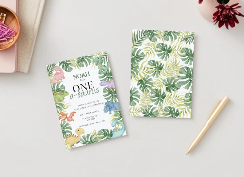 One A-saurus Birthday Invitation | First Birthday Dinosaur Invite | 1st ...