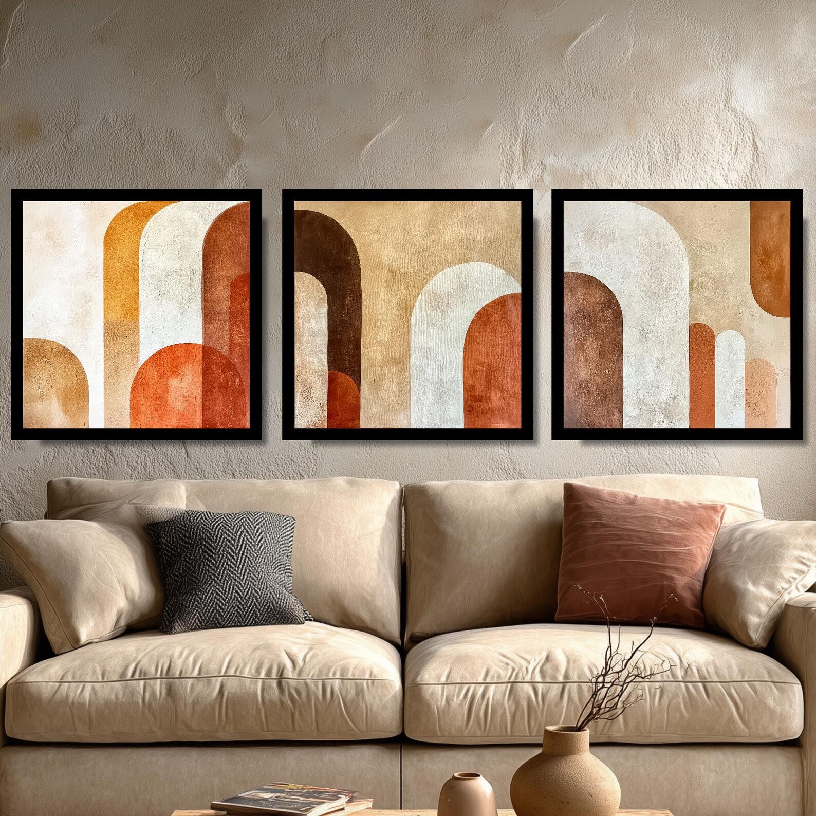 Abstract Boho Triptych Painting Prints Set of 3, Geometric Minimalist ...