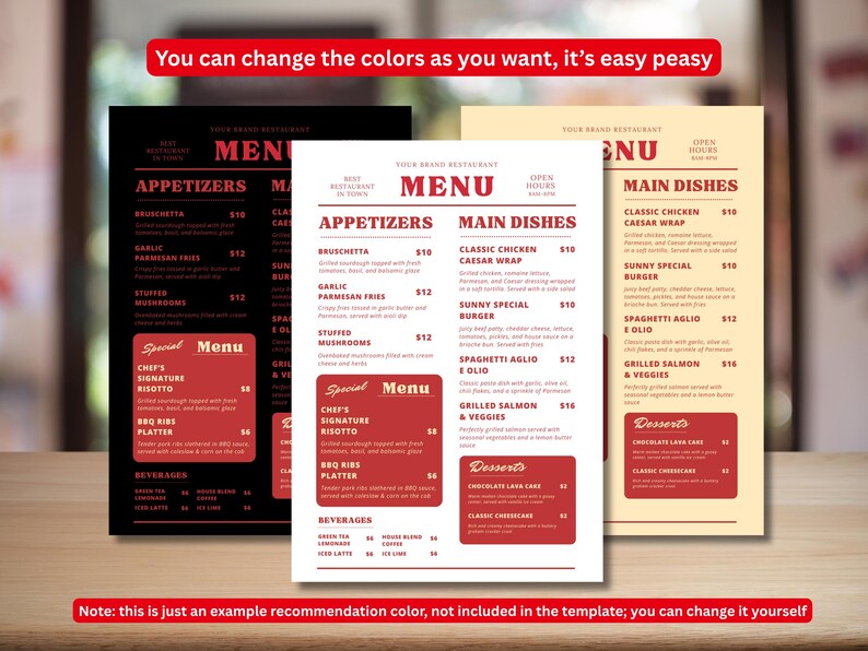 Editable Restaurant Menu Template: Modern Cafe Design (A4/US Letter ...
