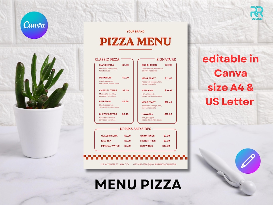 Pizza Menu Template: Modern Pizzeria Design (canva Digital Download A4 ...