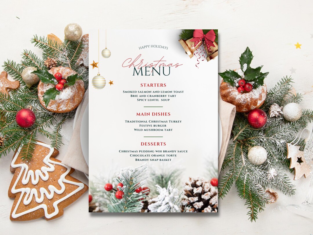 Modern Christmas Menu Template - Editable Holiday Dinner Design (canva ...