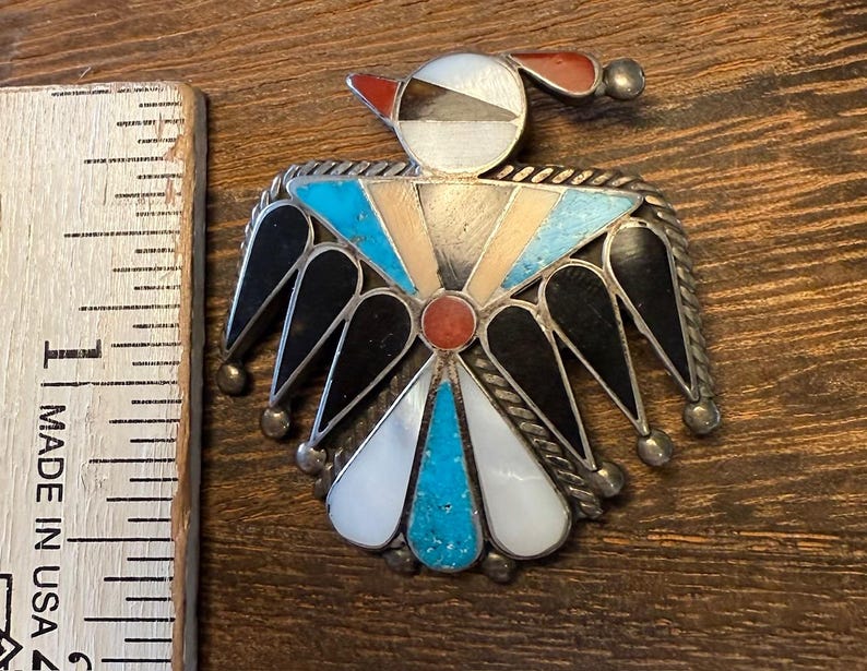 Thunder Bird Brooch, Pin, Silver and Turquoise, MOP, Onyx and Coral - Etsy