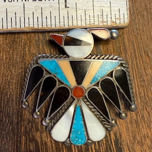 Thunder Bird Brooch, Pin, Silver and Turquoise, MOP, Onyx and Coral - Etsy