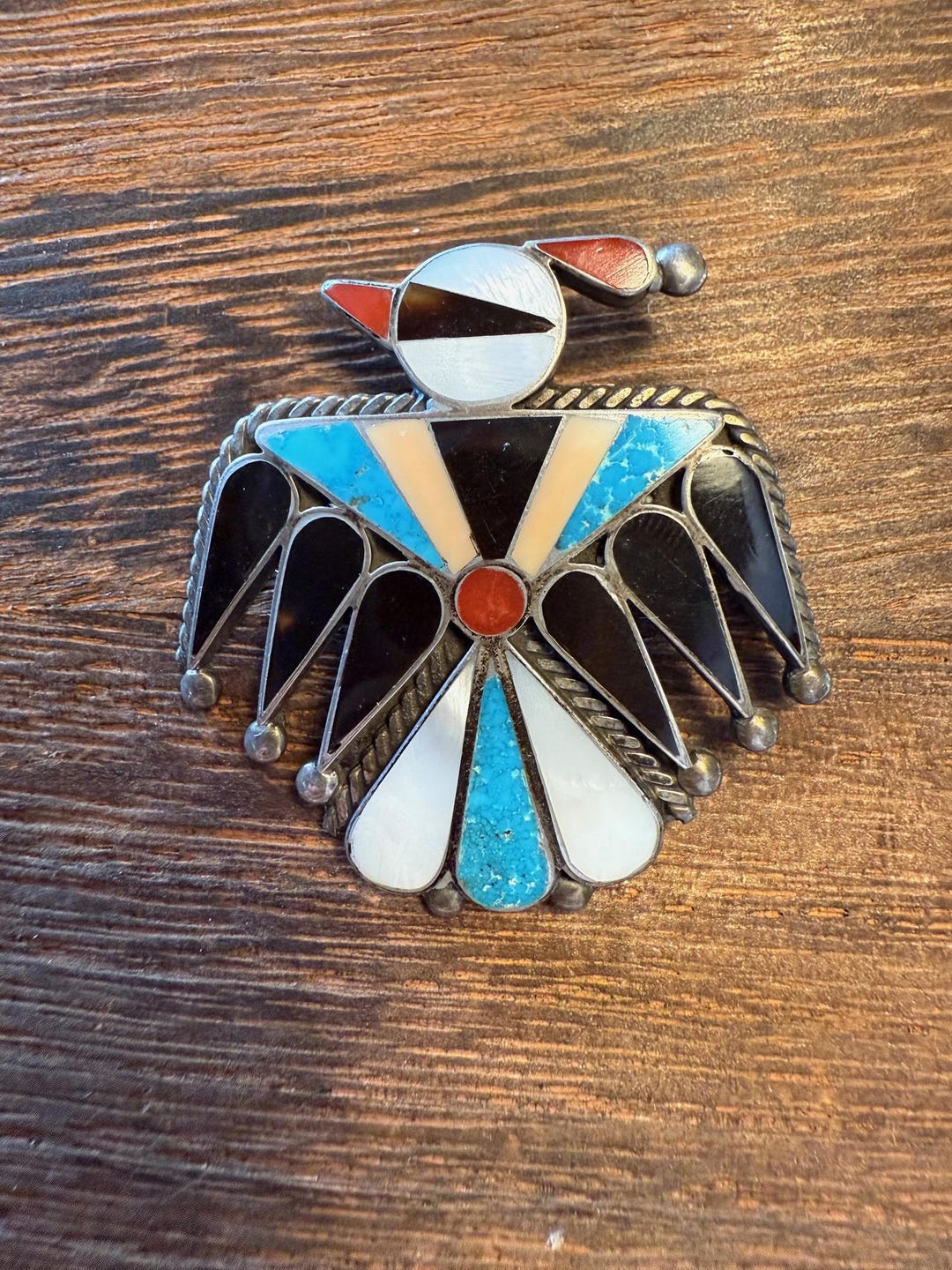 Thunder Bird Brooch, Pin, Silver and Turquoise, MOP, Onyx and Coral - Etsy