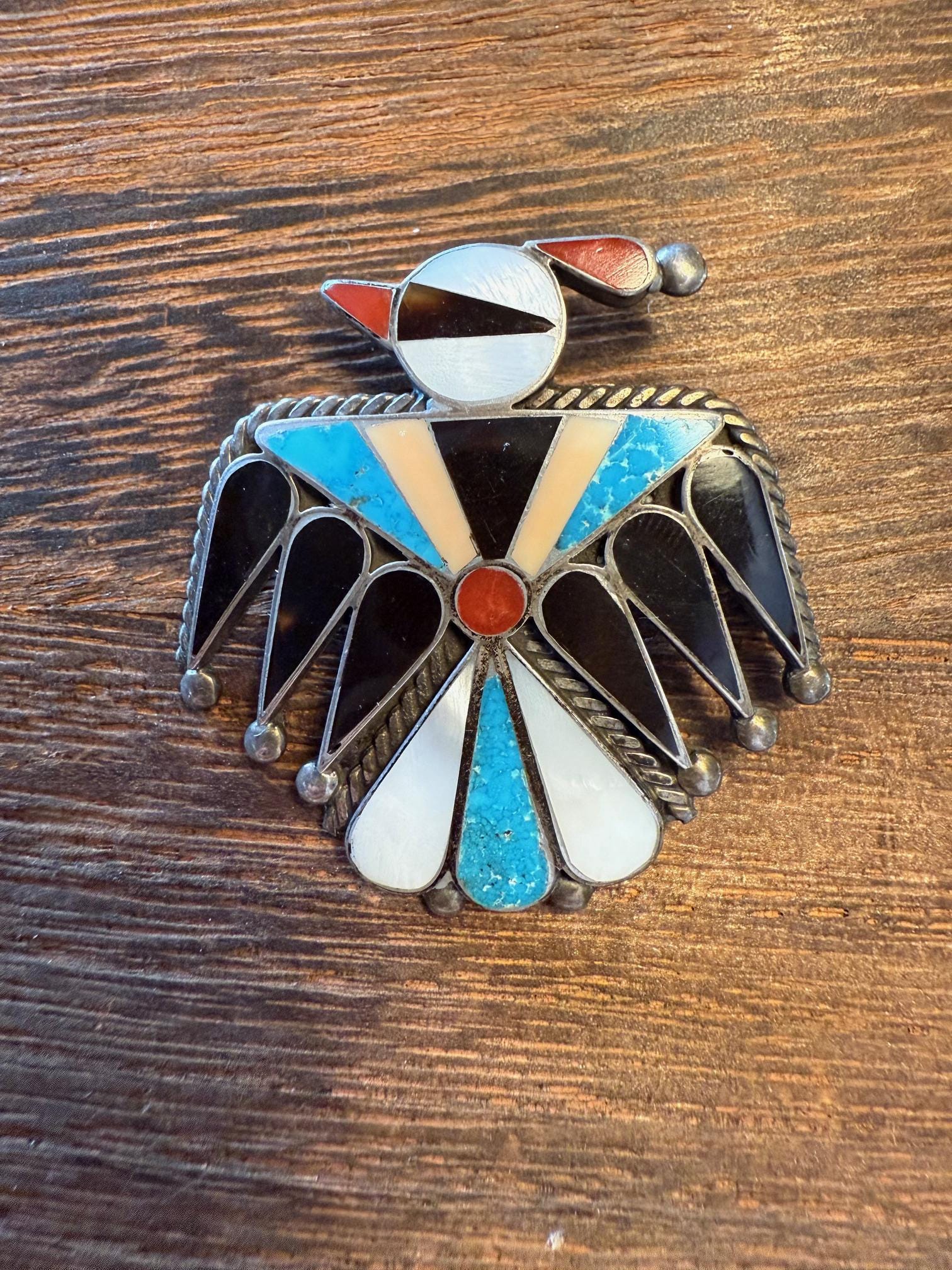 Thunder Bird Brooch, Pin, Silver and Turquoise, MOP, Onyx and Coral - Etsy
