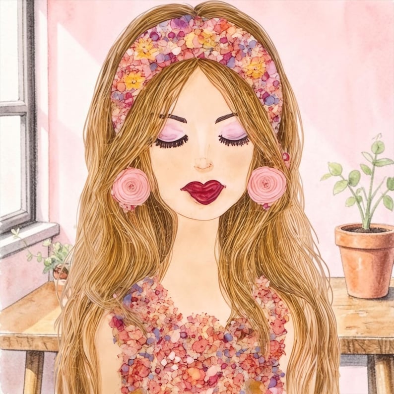 Floral Woman Portrait Prints & Cards, Alcohol Ink Style, Feminine Wall ...