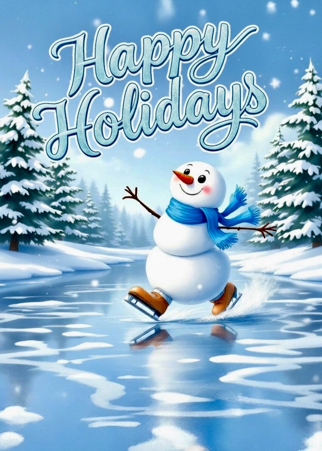 Snowman -skating, Happy Holidays, 5x7 Print Ready Digital Card/print - Etsy