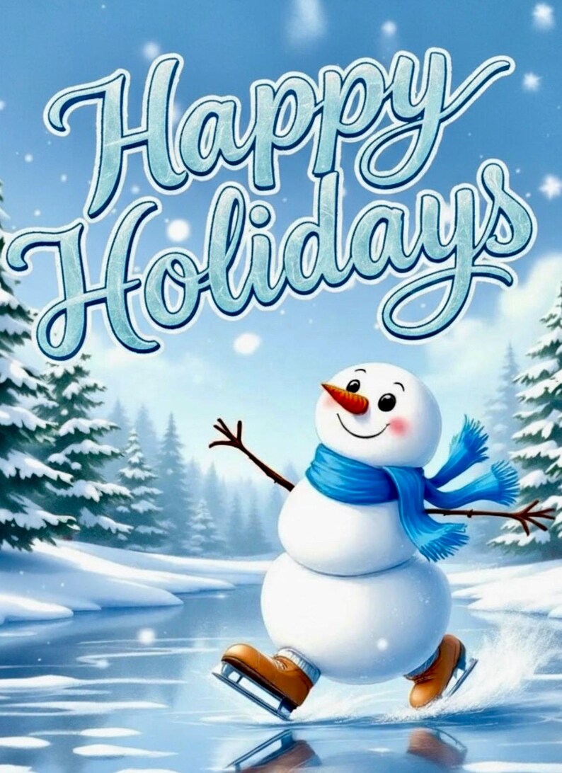 Snowman -skating, Happy Holidays, 5x7 Print Ready Digital Card/print - Etsy
