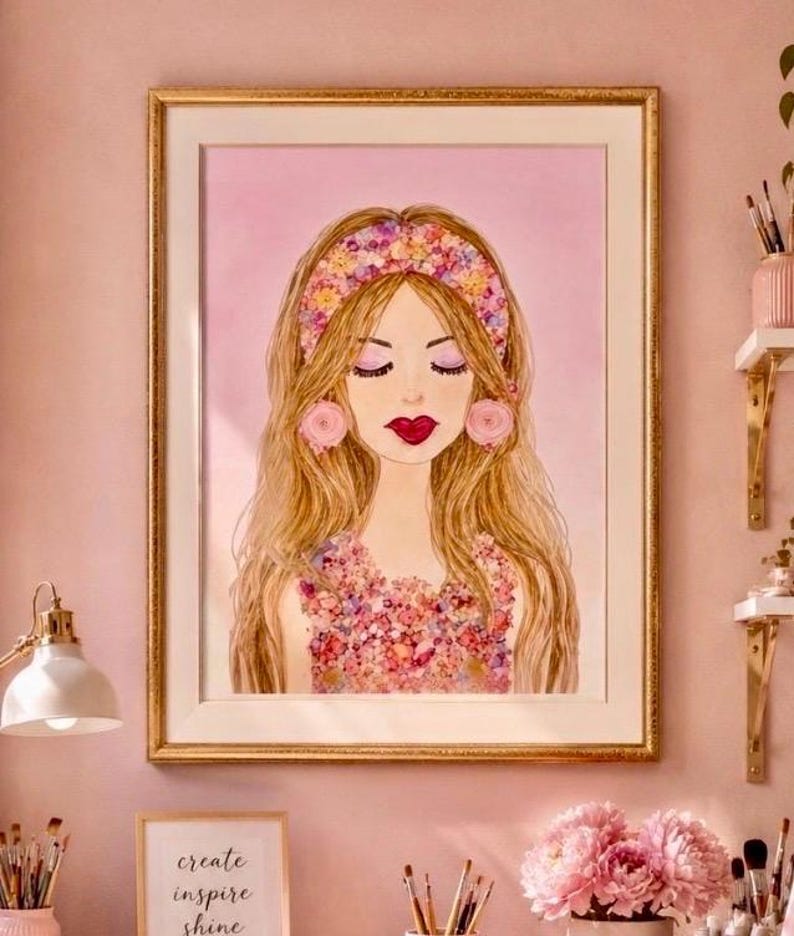 Floral Woman Portrait Prints & Cards, Alcohol Ink Style, Feminine Wall ...