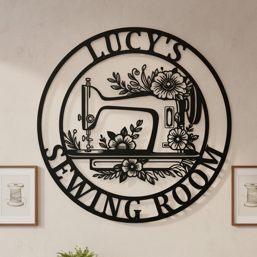 Custom Sewing Room Metal Sign, Personalized Name Floral Sewing Machine ...