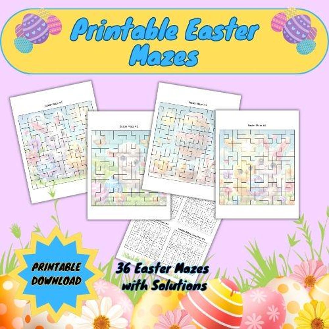 36 Easter Mazes With Solutions | Fun Printable Easter Activity for Kids ...