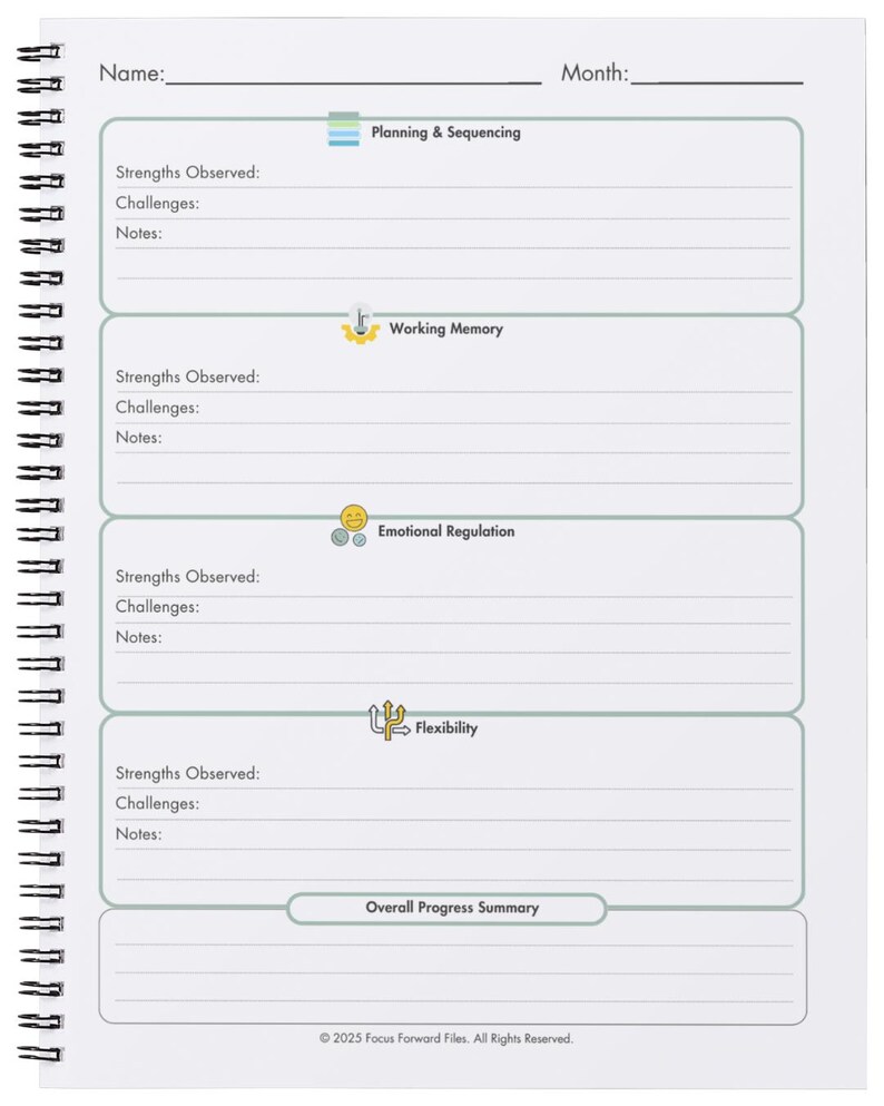 Monthly Executive Function Log | Printable ADHD Planner, IEP Progress ...