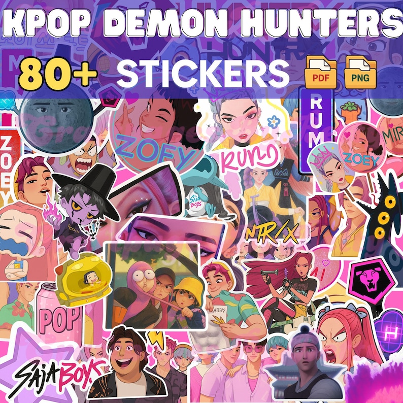80+ KPOP Demon Hunters Sticker | Huntrix | Saja Boys Printable Set | 80+ Stickers | PNG PDF - Etsy