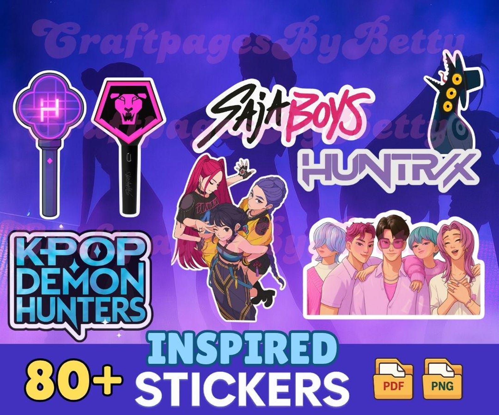 80+ KPOP Demon Hunters Sticker | Huntrix | Saja Boys Printable Set | 80+ Stickers | PNG PDF - Etsy