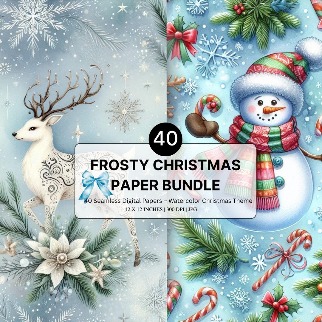 Icy Blue Christmas Digital Paper Bundle, Watercolor Winter Snowflake ...